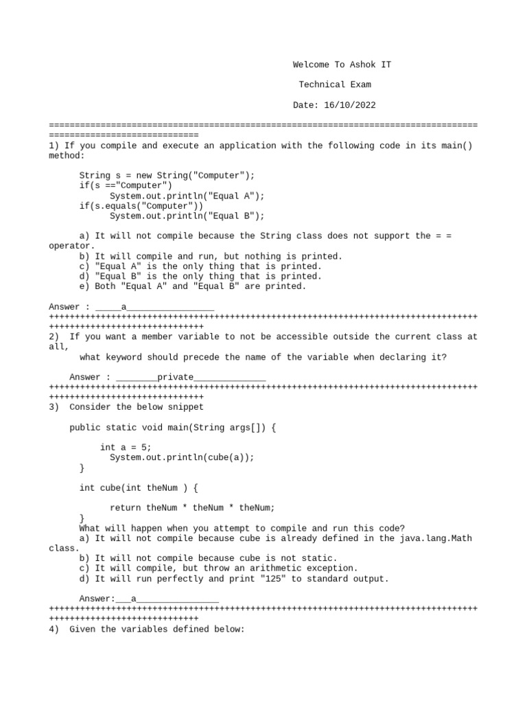 Exam | PDF | Integer (Computer Science) | Java (Programming Language)
