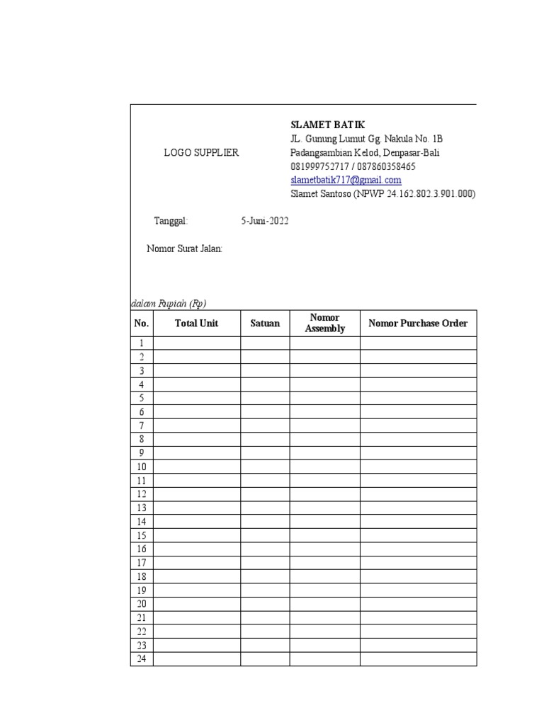 Surat Jalan Slamet Batik | PDF