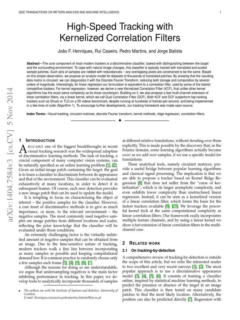 High Speed Tracking With Kernelized Correlation Filters | PDF | Discrete Fourier Transform ...