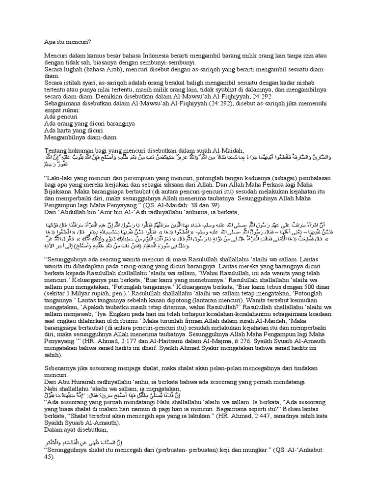 Pengertian dan Dosa Mencuri dalam Islam | PDF