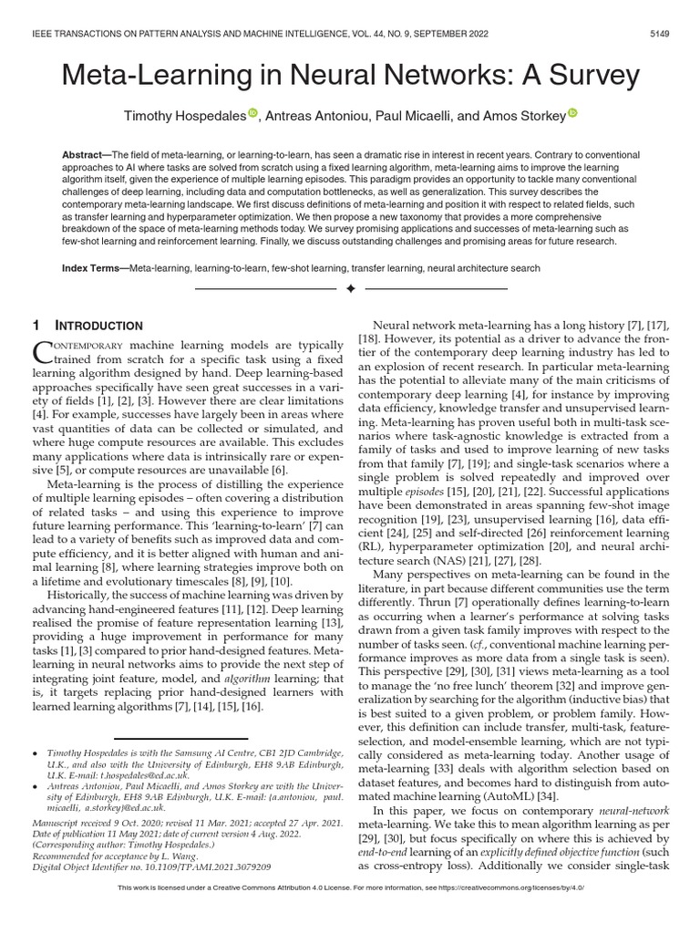 Meta-Learning in Neural Networks A Survey | PDF | Machine Learning ...