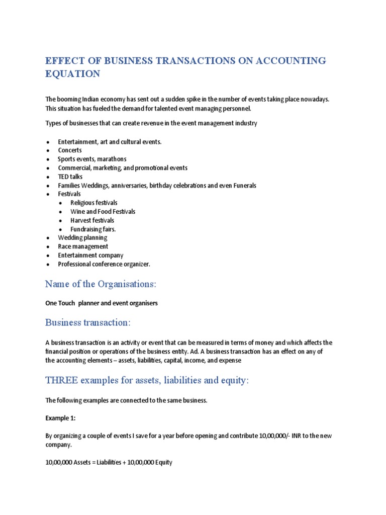 Effect of Business Transactions On Accounting Equation | PDF | Equity ...