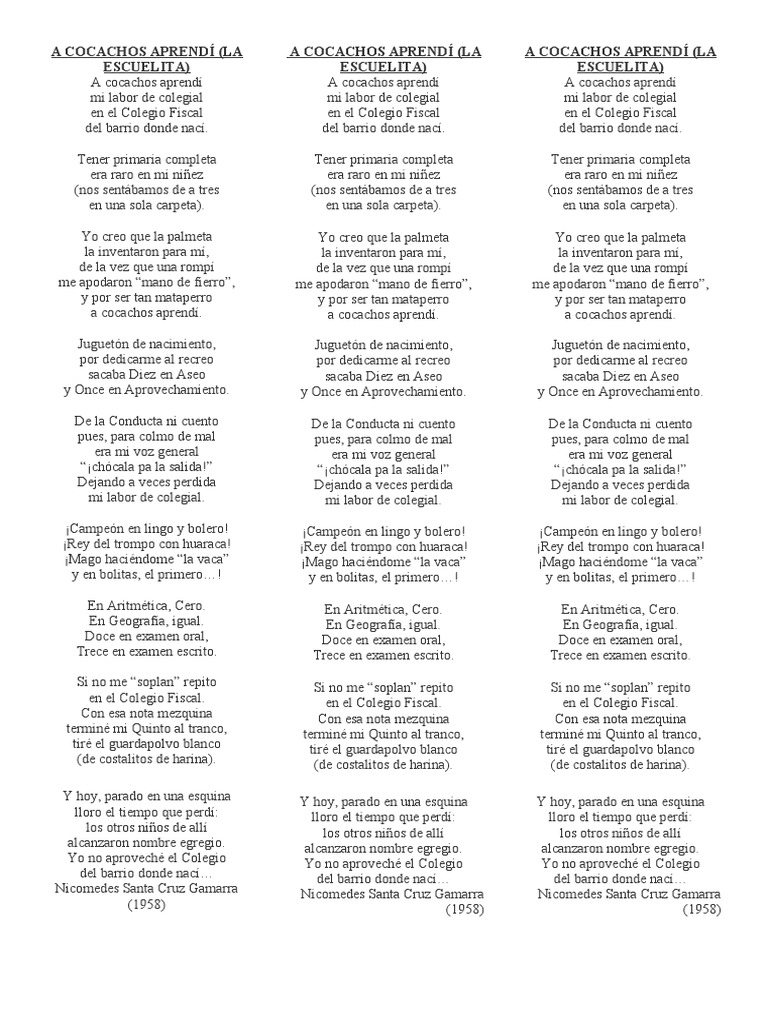 A Cocachos Aprendí: Recuerdos Escolares | PDF