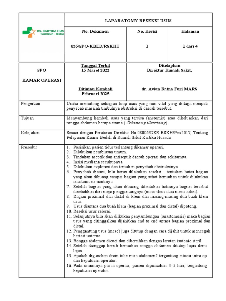 35 SPO LAPARATOMY RESEKSI USUS (Ucum) | PDF