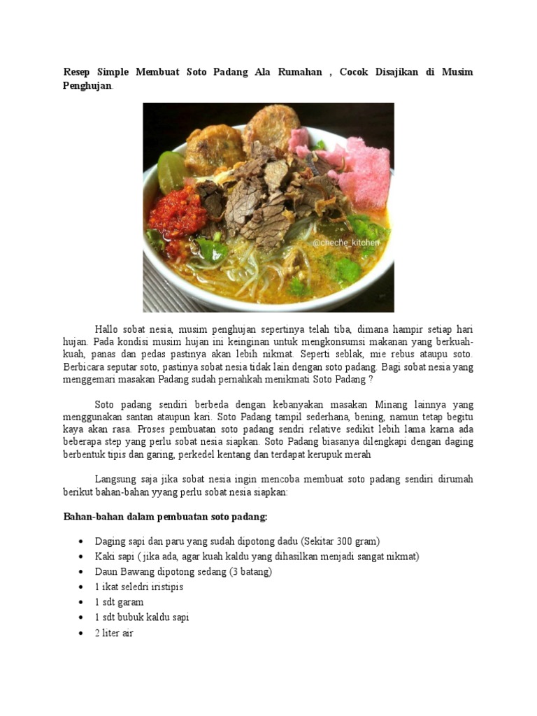 Resep Simple Membuat Soto Padang Ala Rumahan | PDF