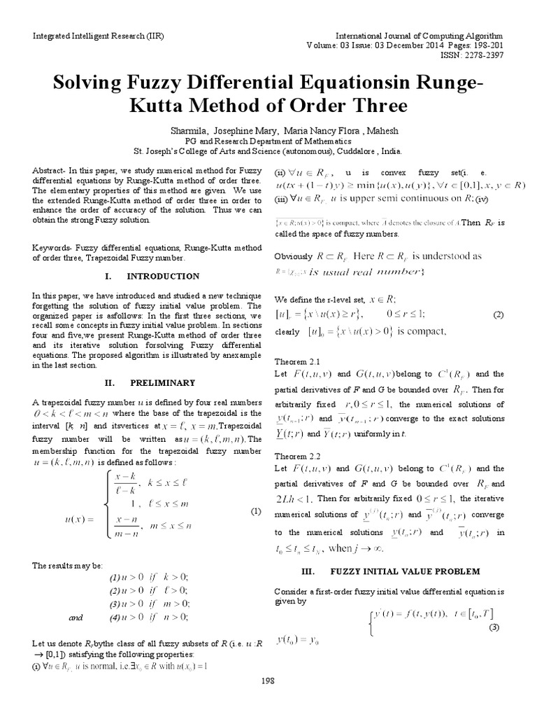 Solving Fuzzy Differential Equationsin Runge Kutta Method Of Order Three Pdf Function 