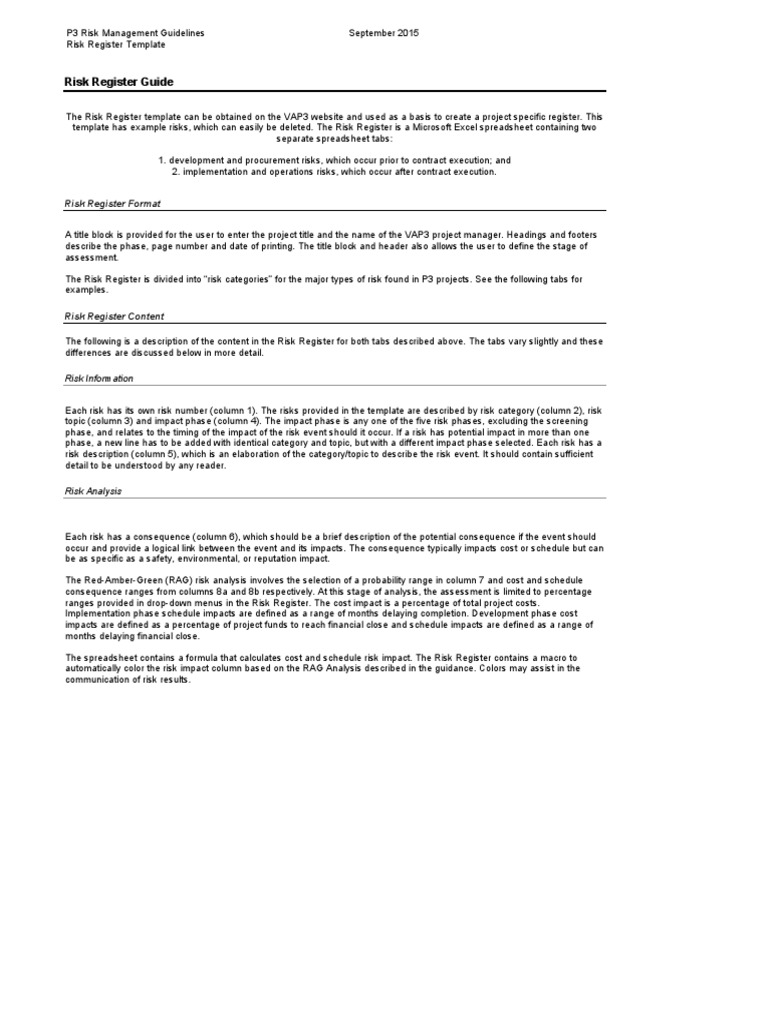 PROJECT PROCUREMENT OPTION DEVELOPMENT CONSTRUCTION RISK REGISTER | PDF ...