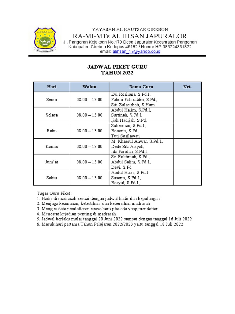 Jadwal Piket Guru | PDF