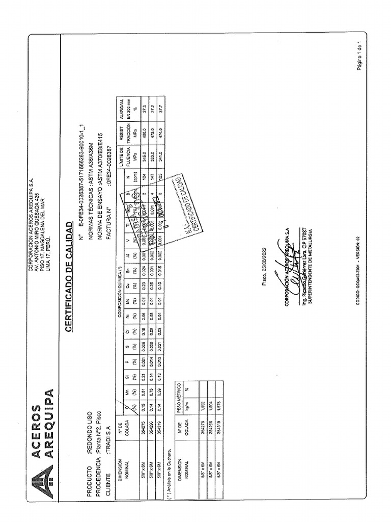 Certificado de Materiales | PDF