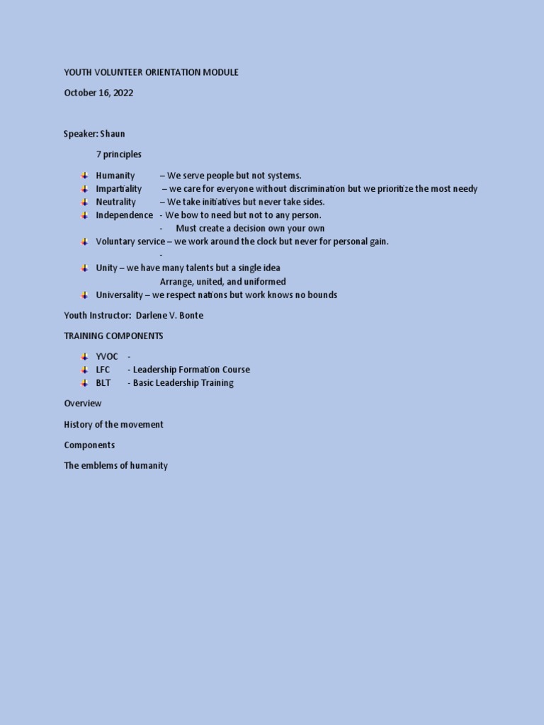 Youth Volunteer Orientation Module | PDF