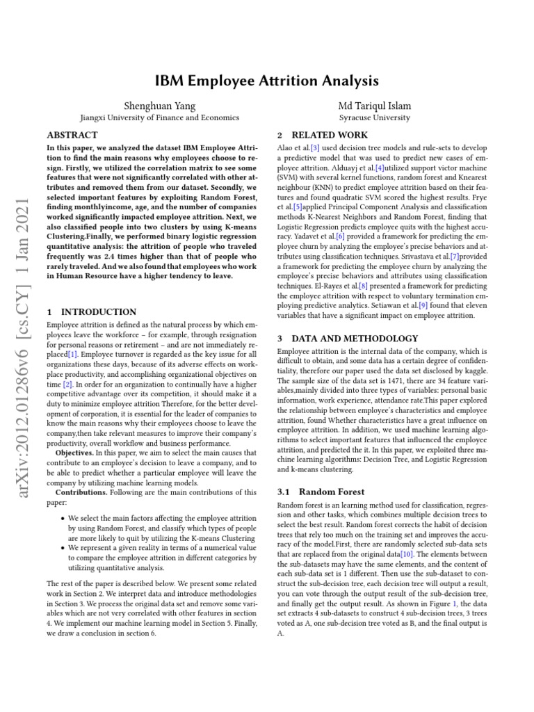 Analysis of Factors Contributing to Employee Attrition at IBM Using Machine Learning Models ...