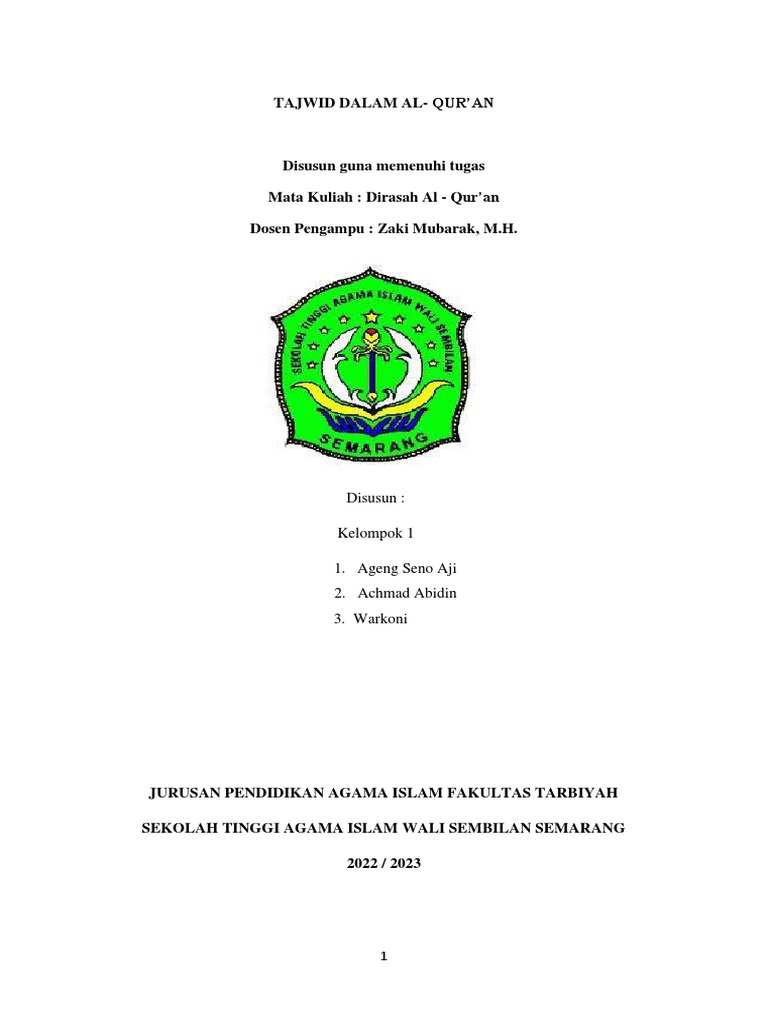 Tajwid Dalam Al-Qur'An: Disusun: Kelompok 1 1. Ageng Seno Aji 2. Achmad Abidin 3. Warkoni | PDF