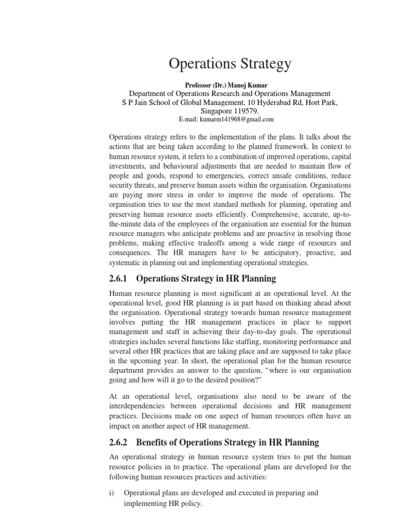 Operations Strategy in Human Resource Planning: An Analysis of the Key ...