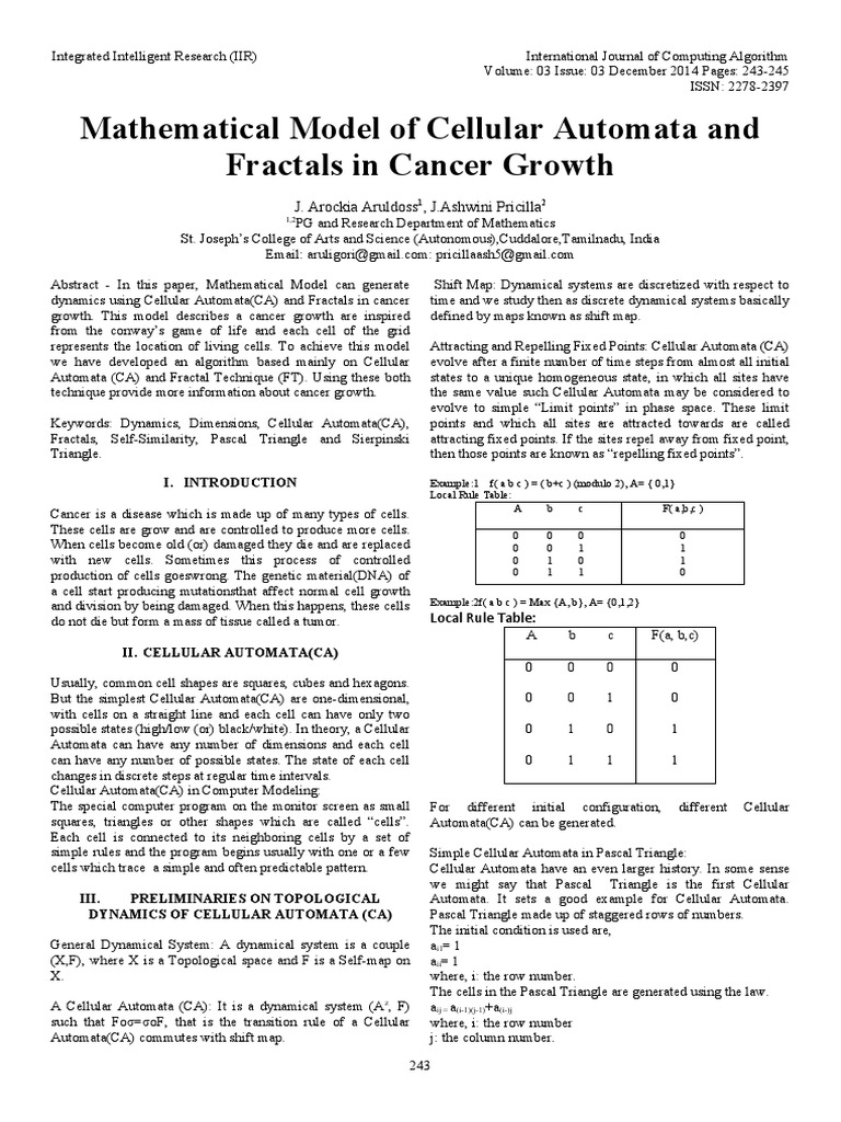 Mathematical Model Of Cellular Automata And Fractals In Cancer Growth