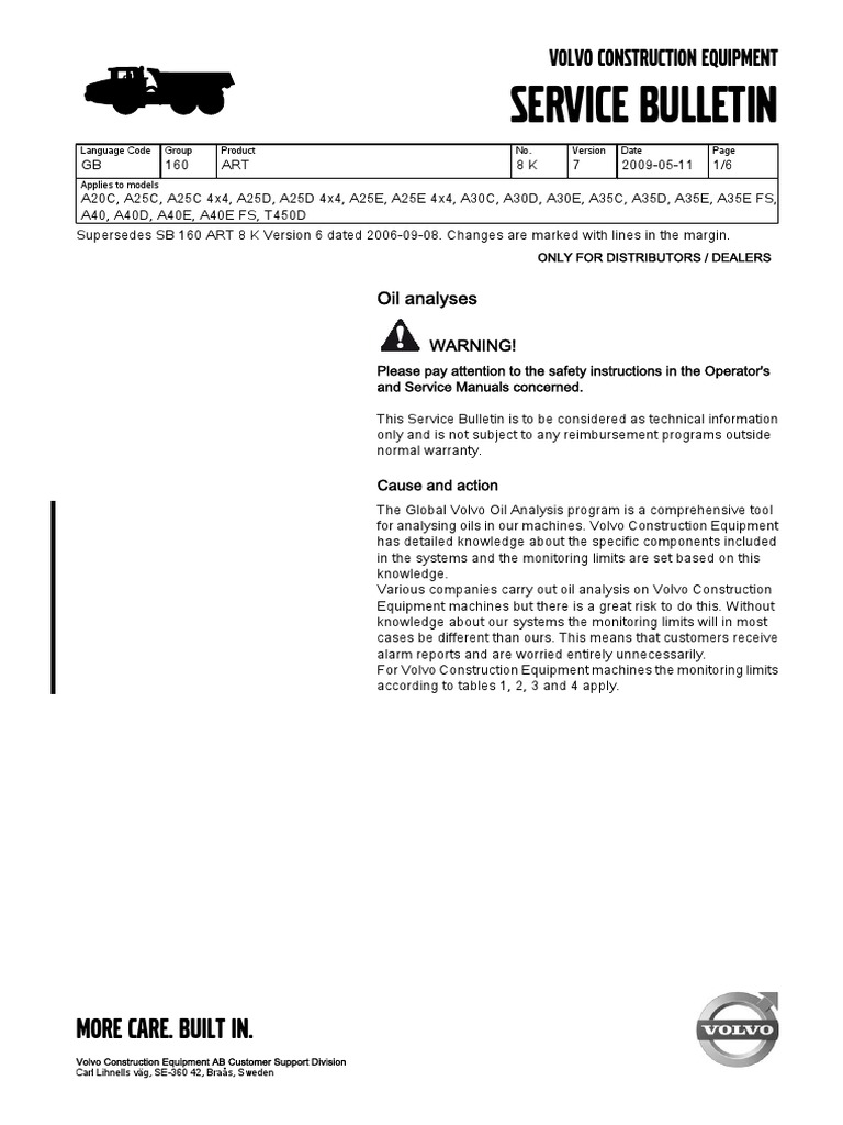 Table Oil Analysis - 160ART8KV7#VOLVO ADT (C D & E Series) | PDF ...
