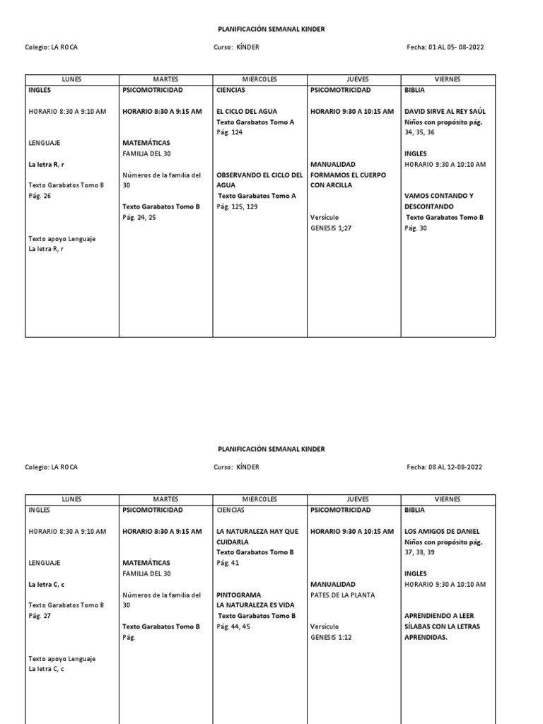 Planificación Kinder | PDF