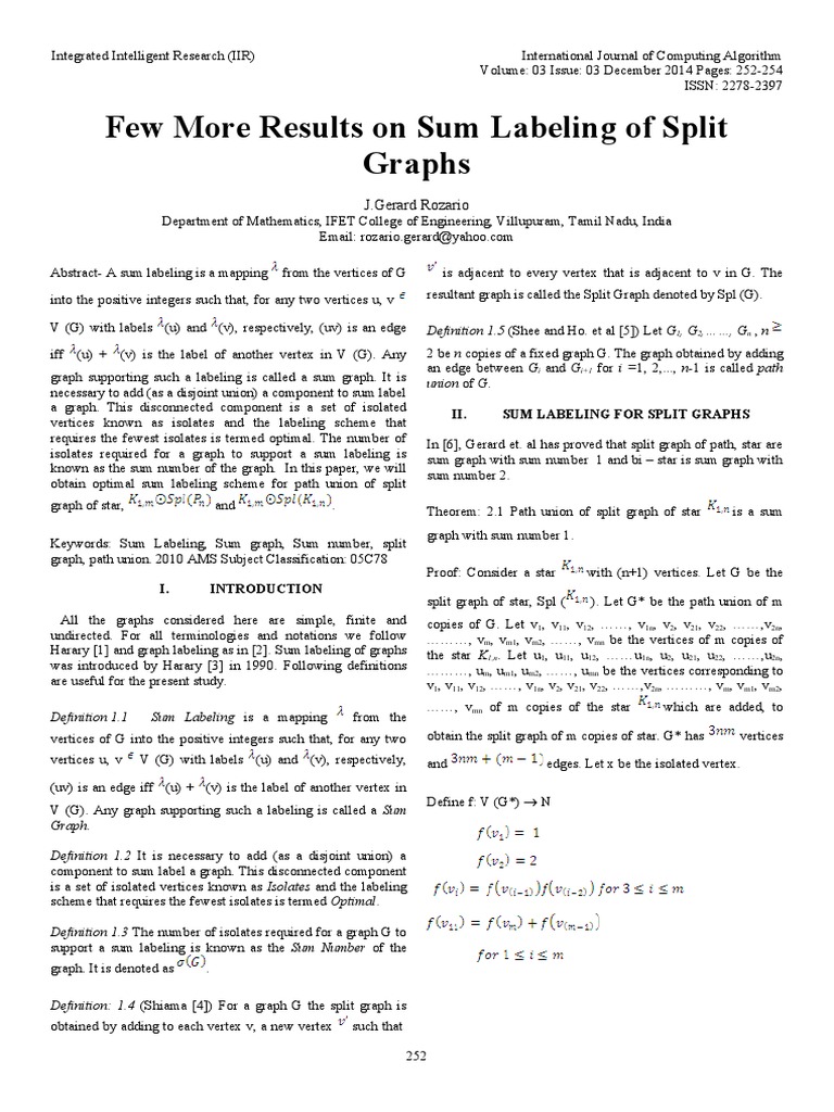 Few More Results On Sum Labeling of Split Graphs | PDF | Vertex (Graph Theory) | Mathematical ...