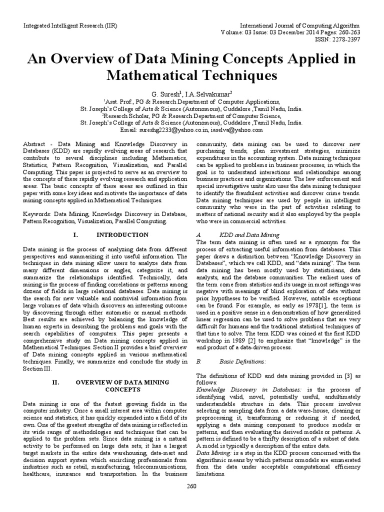 An Overview of Data Mining Concepts Applied in Mathematical Techniques ... An Overview of Data Mining Concepts Applied in Mathematical Techniques ...
