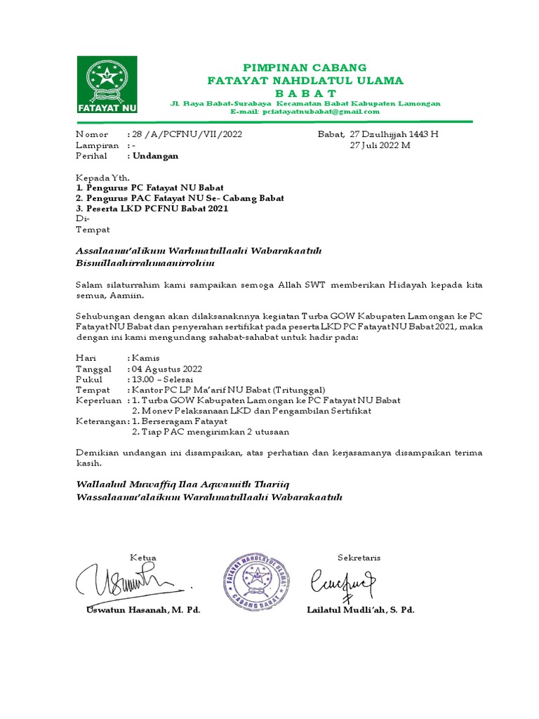 Surat Undangan Turba GOW | PDF