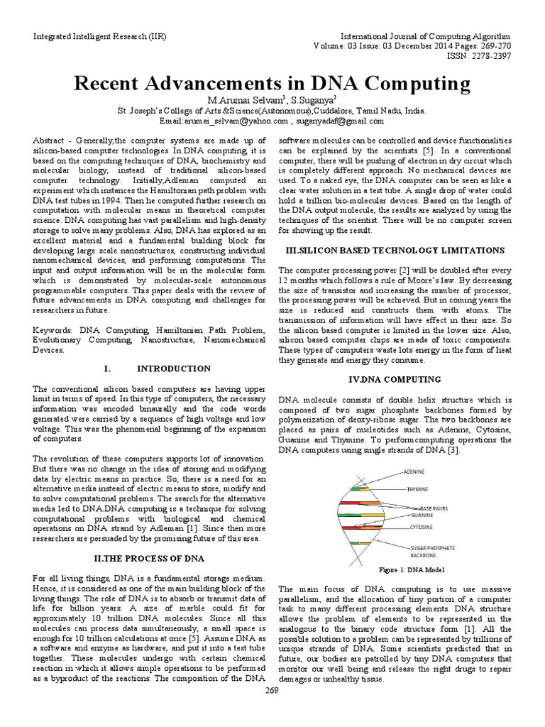 Recent Advancements in DNA Computing | PDF | Computing | Dna