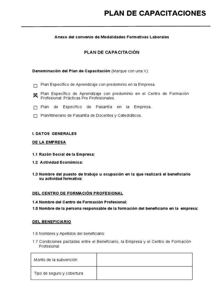 Modelo de Plan de capacitación | PDF | Desarrollo profesional | Evaluación