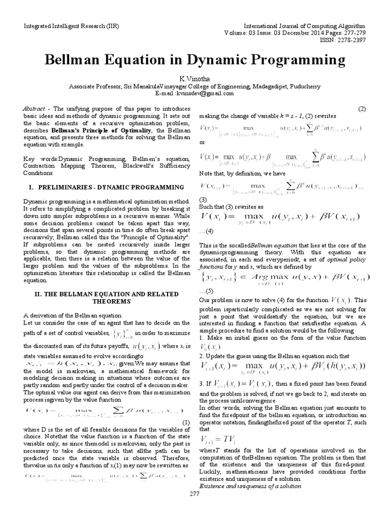 Bellman Equation in Dynamic Programming | PDF | Dynamic Programming ... Bellman Equation in Dynamic Programming | PDF | Dynamic Programming ...
