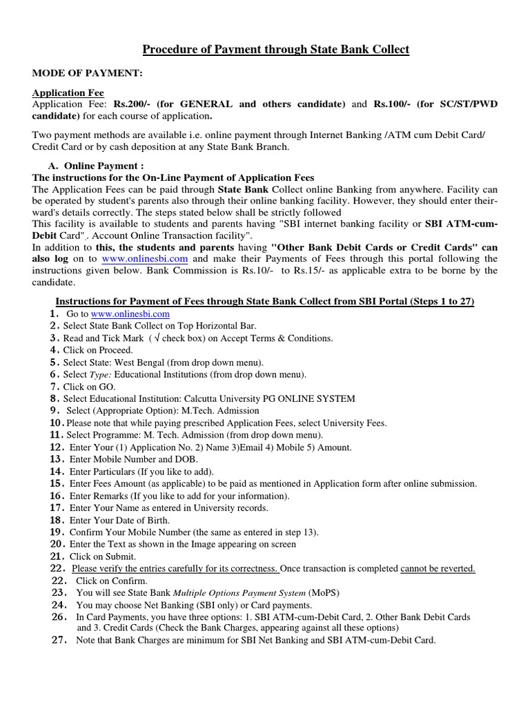 Procedure of Payment Through State Bank Collect | PDF | Payments ...