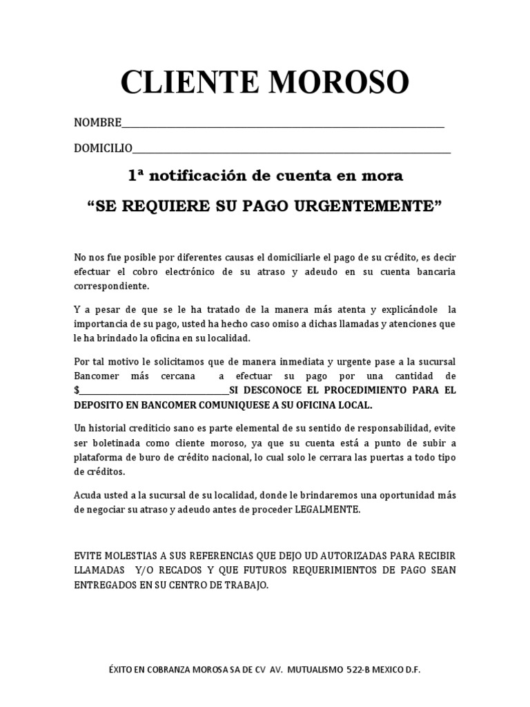 Carta Cliente Moroso | PDF