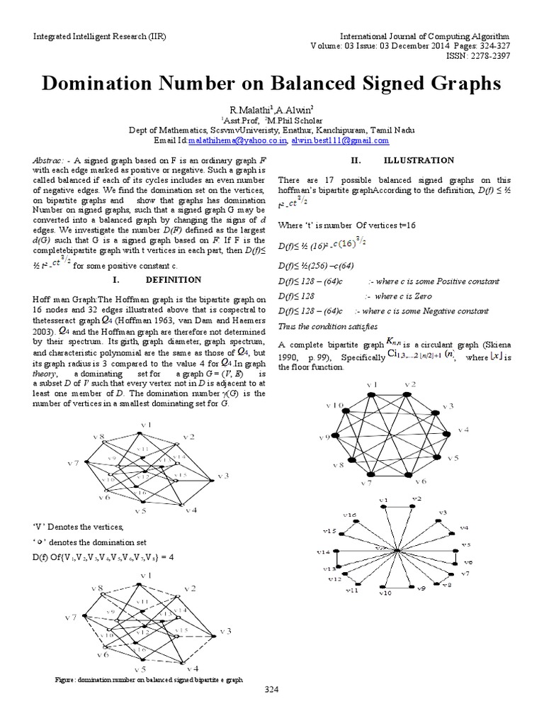 Domination Number on Balanced Signed Graphs | PDF | Vertex (Graph Theory) | Graph Theory