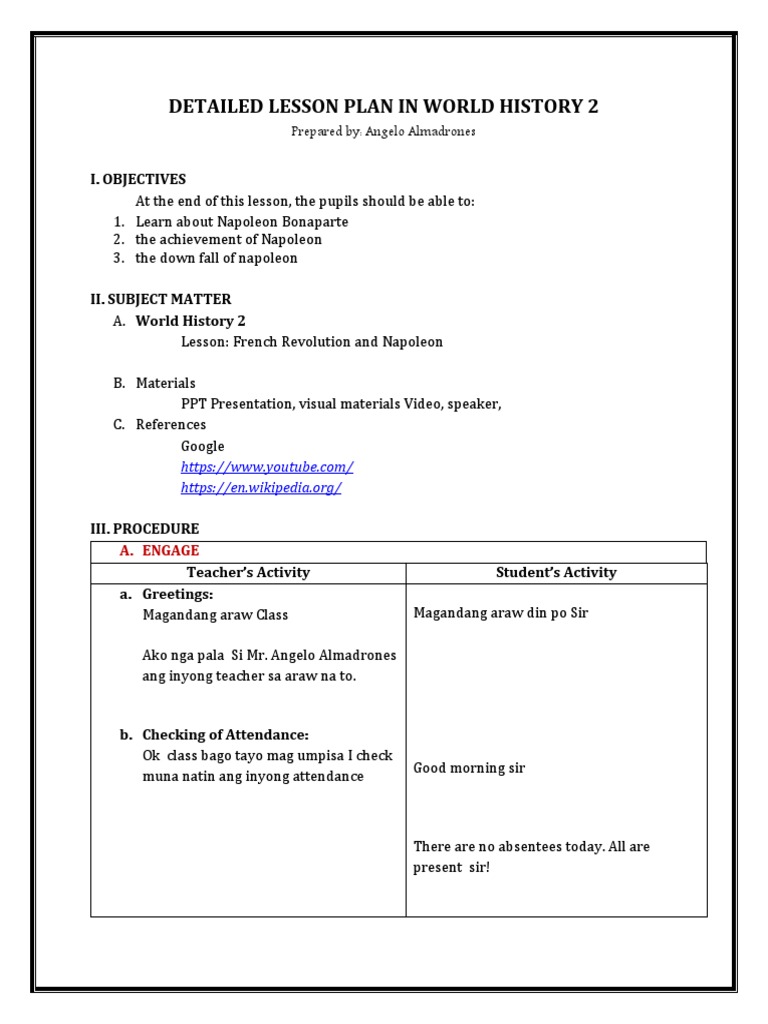 Lesson Plan in World History 2 | PDF | Teaching | Learning
