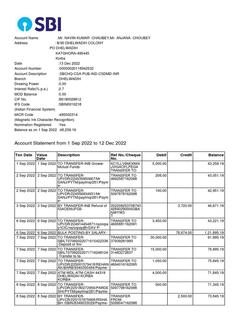 Account Statement for Navin Kumar Chaubey | PDF | Payments | Economies