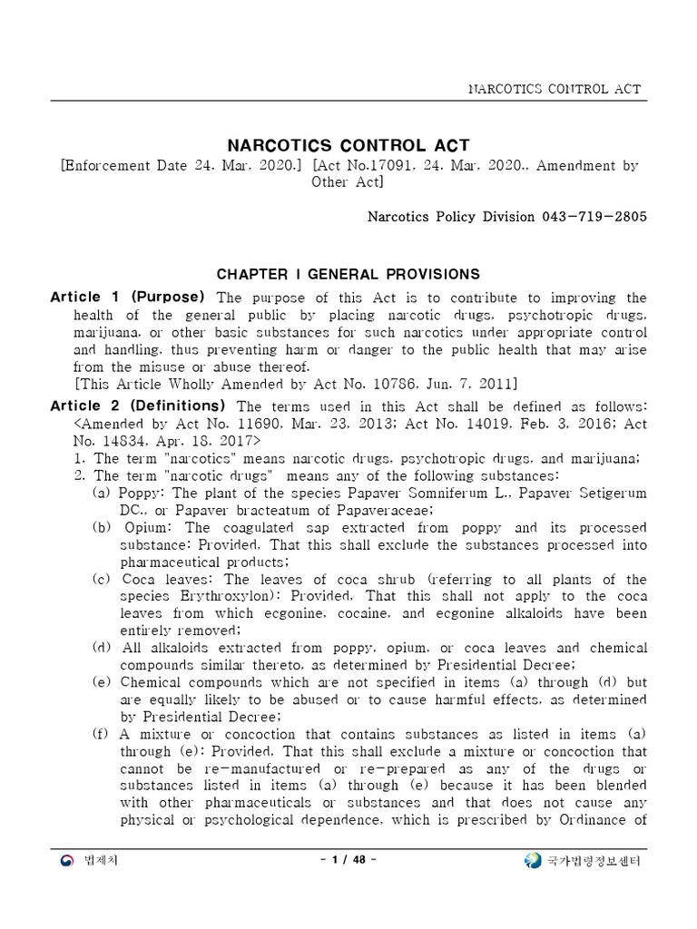 Narcotics Control Act (17091) | PDF | Drugs | Substance Abuse