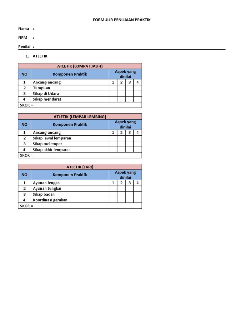 Formulir Penilaian Praktik | PDF