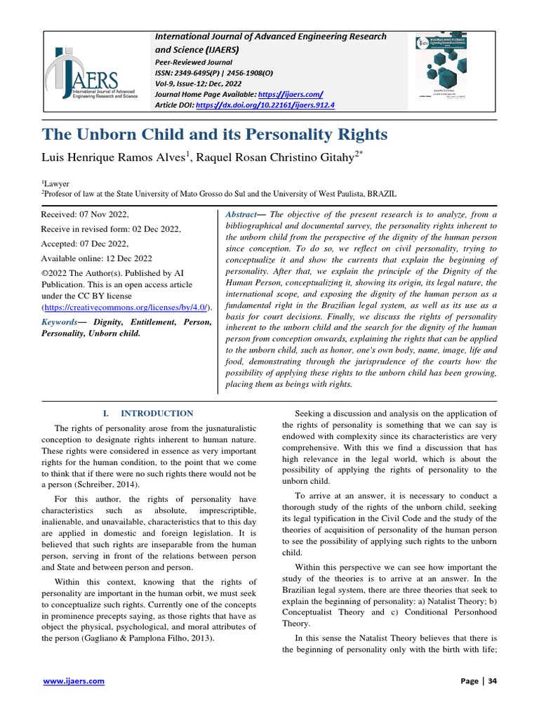The Unborn Child and Its Personality Rights | PDF | Rights | Concept