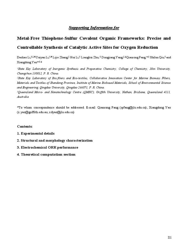 Metal-Free Thiophene-Sulfur Covalent Organic Frameworks Precise and Controllable Synthesis of ...