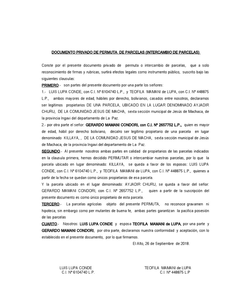 Documento Privado de Permuta | PDF
