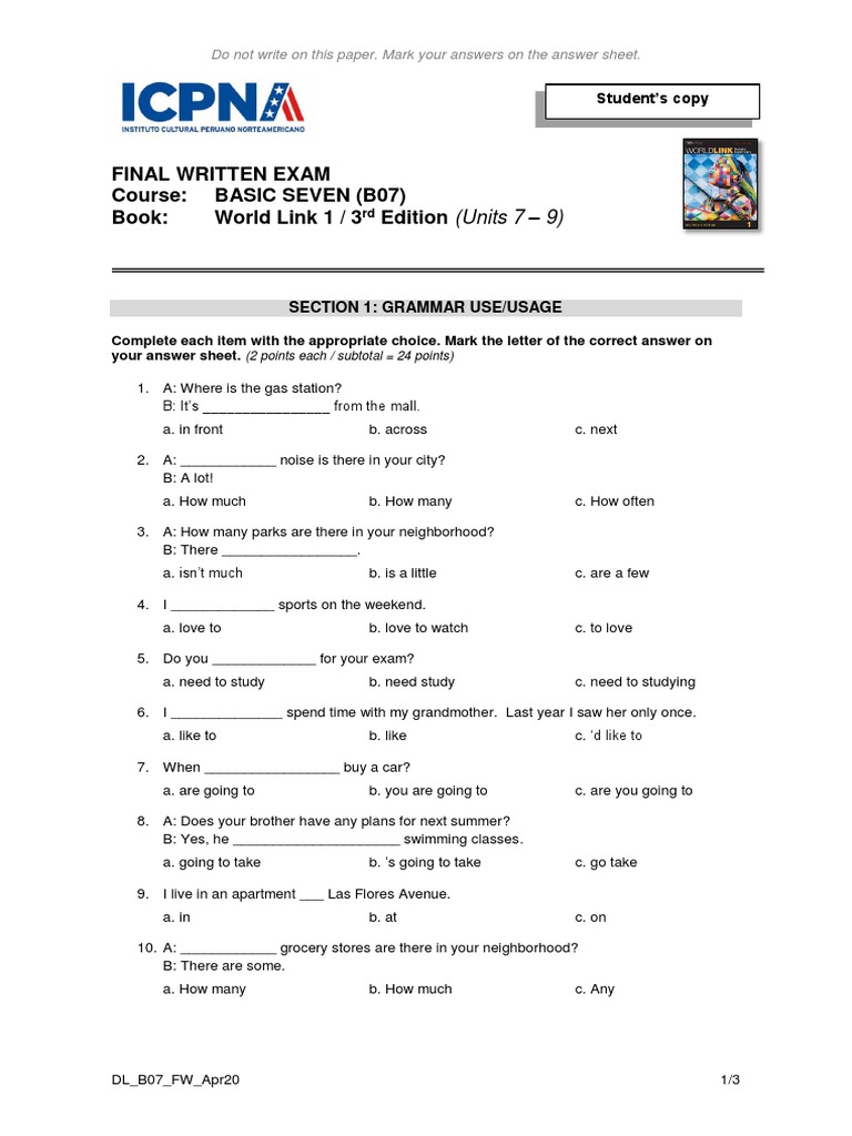 Providing an Accurate Title for a Basic Seven Course Final Exam ...