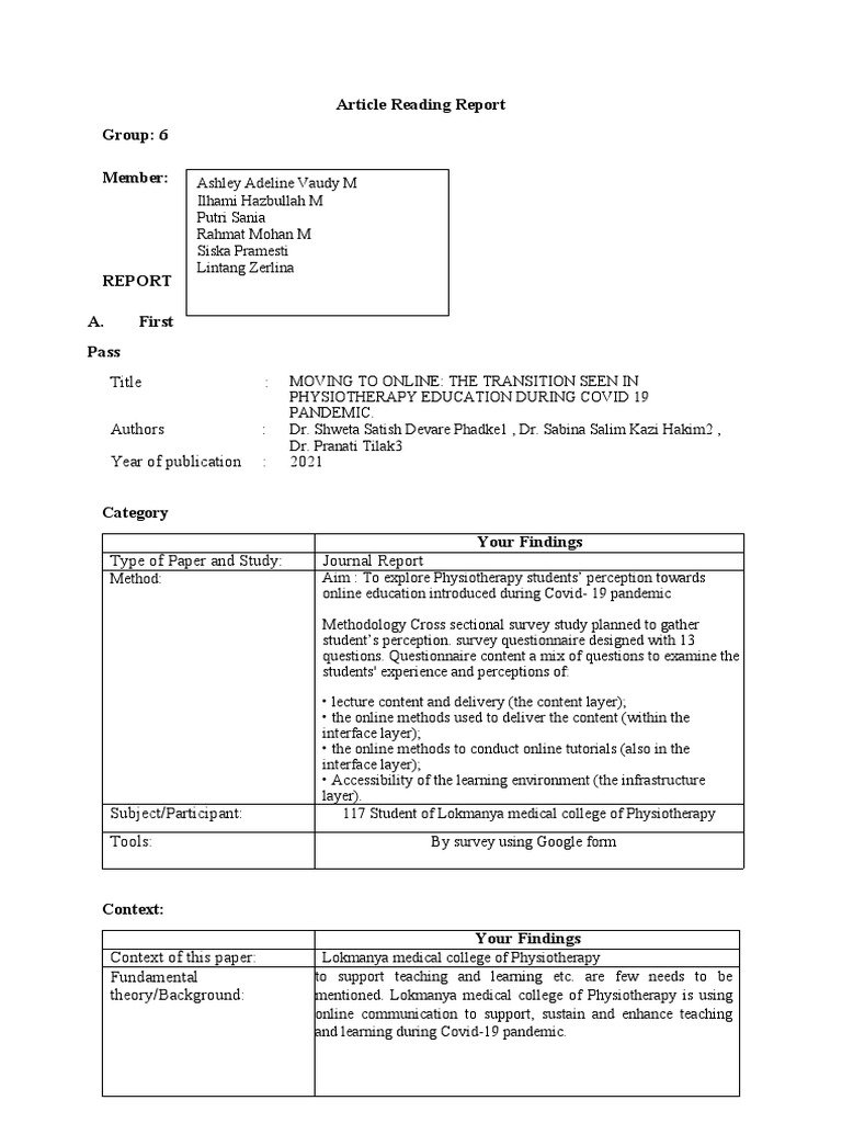 Article Reading Report Template | PDF | Distance Education | Behavior ...