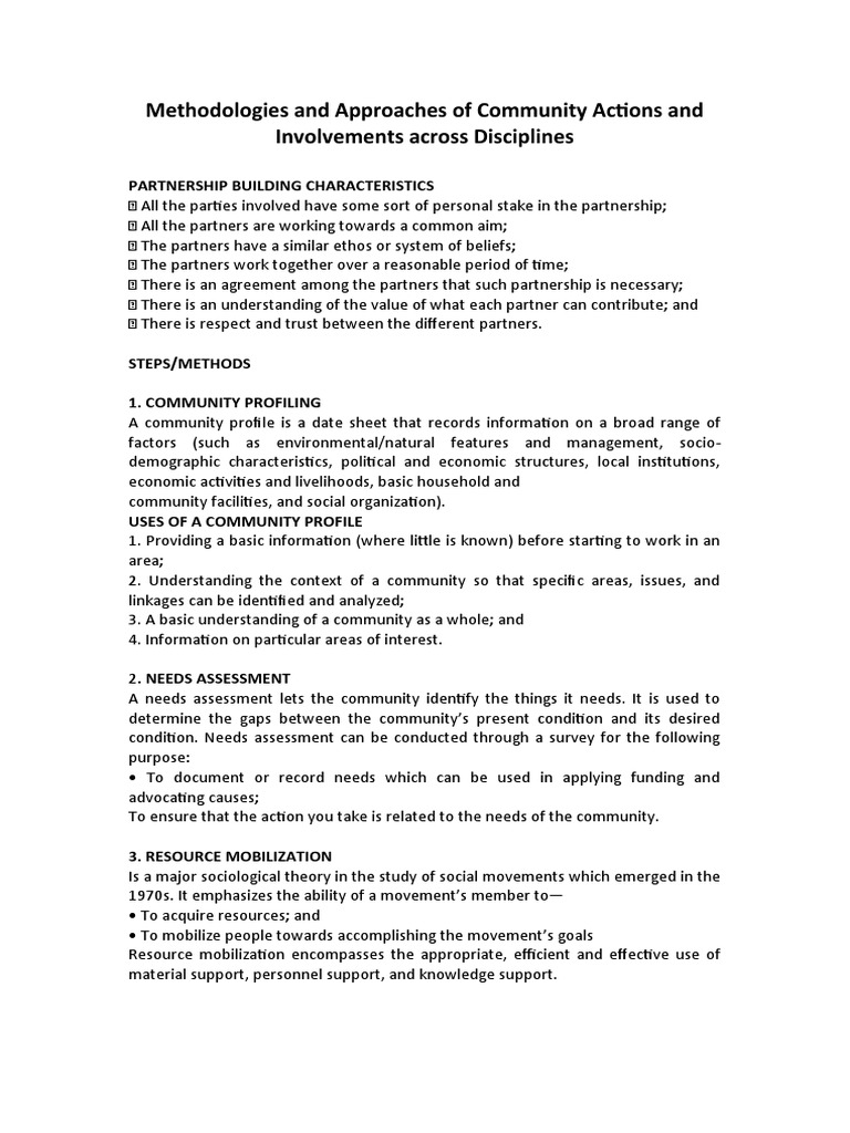 Methodologies and Approaches of Community Actions | PDF | Needs ...