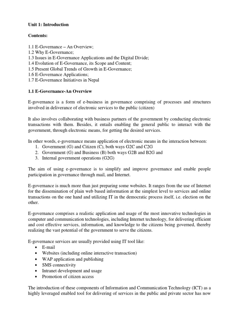Unit 1 Introduction Pdf E Government Internet