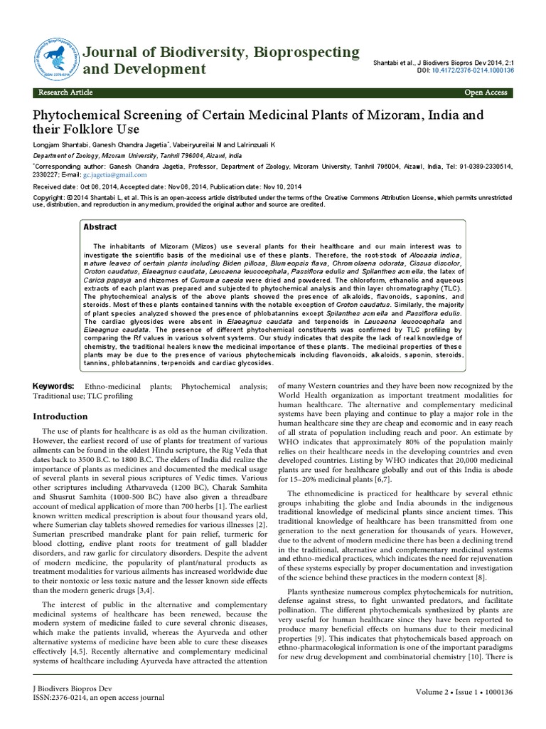 Phytochemical Screening of Certain Medicinal Plants of Mizoram India ...
