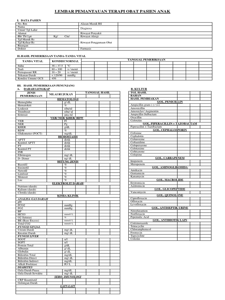 Lembar Pemantauan Terapi Obat Pasien Anak | PDF