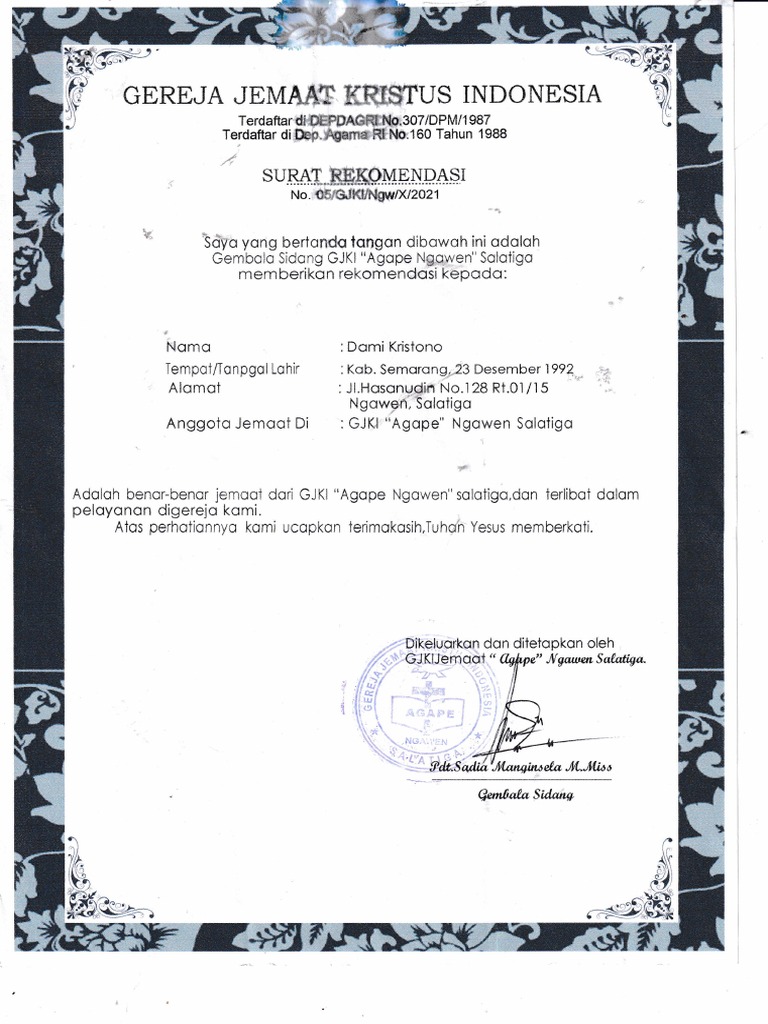Surat Rekomendasi Gereja | PDF