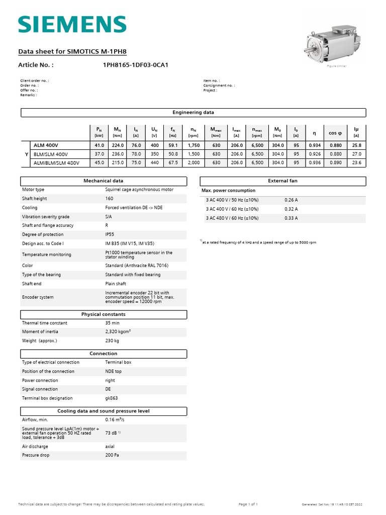 SIMOTICS M-1PH8 data sheet | PDF | Electric Motor | Electrical Engineering