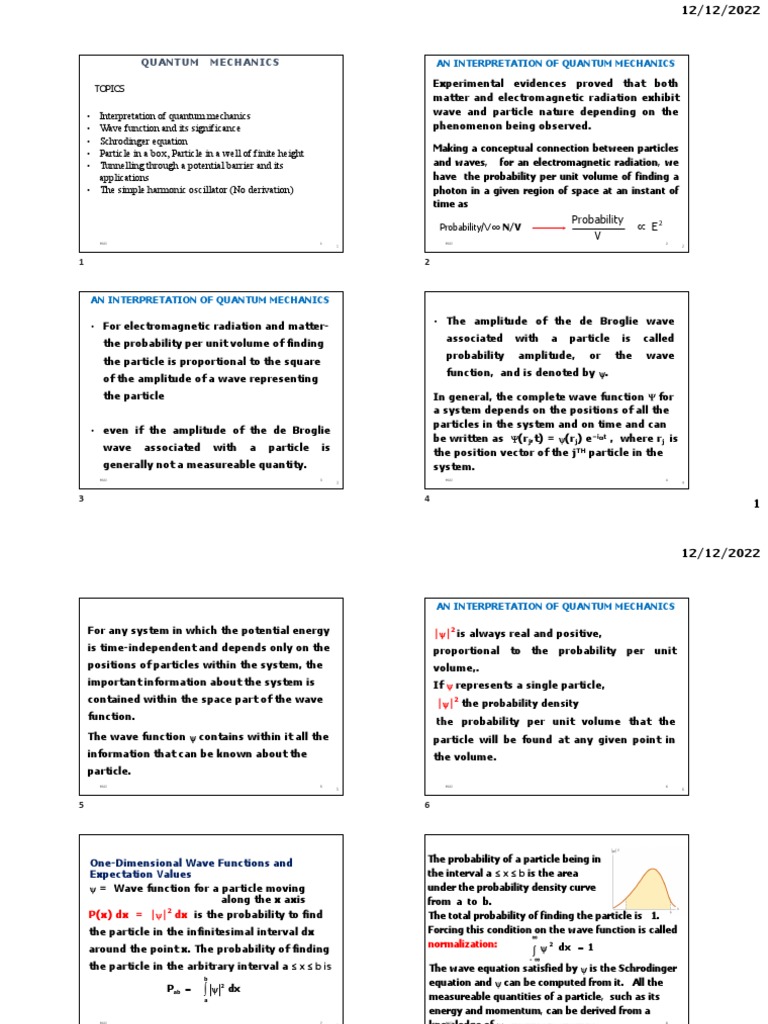 7-Quantum-Mechanics Sept 2022 (Students Copy) | PDF | Wave Function | Quantum Tunnelling