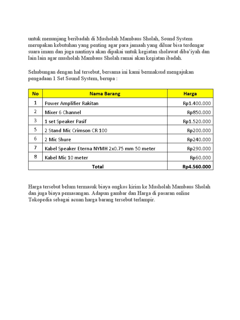 Pengadaan Sound Sistem Musholah | PDF