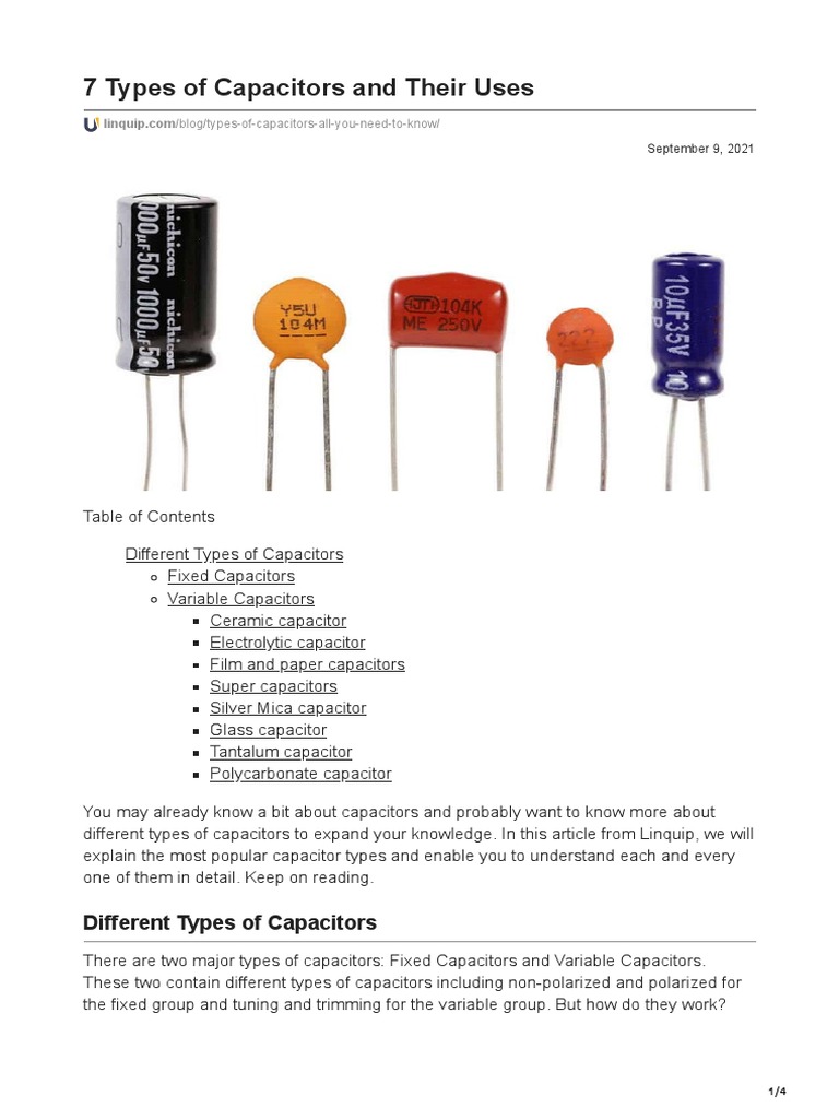 7 Types of Capacitors and Their Uses | PDF | Capacitor | Energy Storage