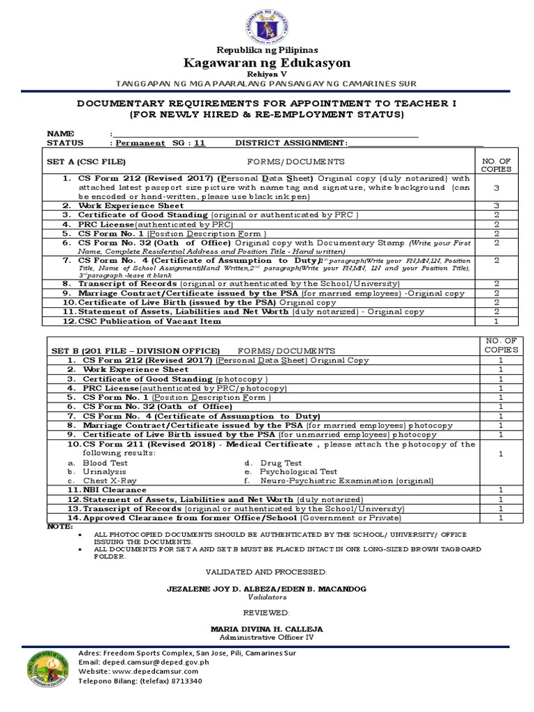 Checklist For Appointment To Teacher I - 3 | PDF | Notary Public