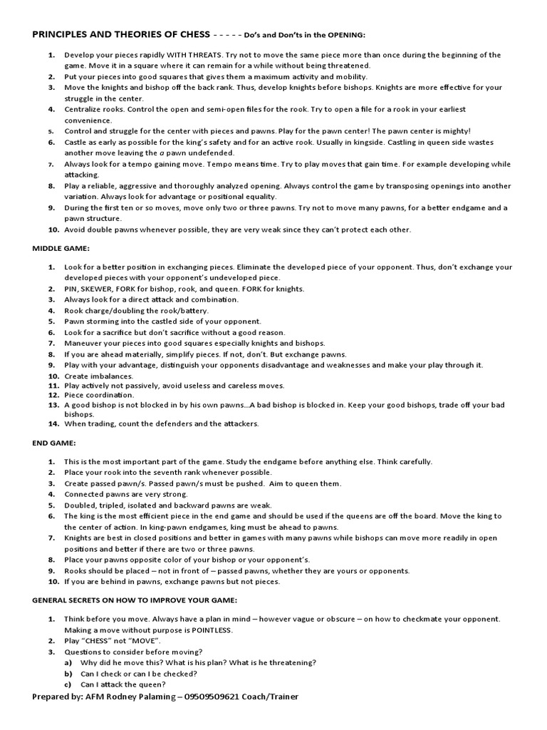 Principles and Theories of Chess | PDF | Chess Openings | Traditional ...