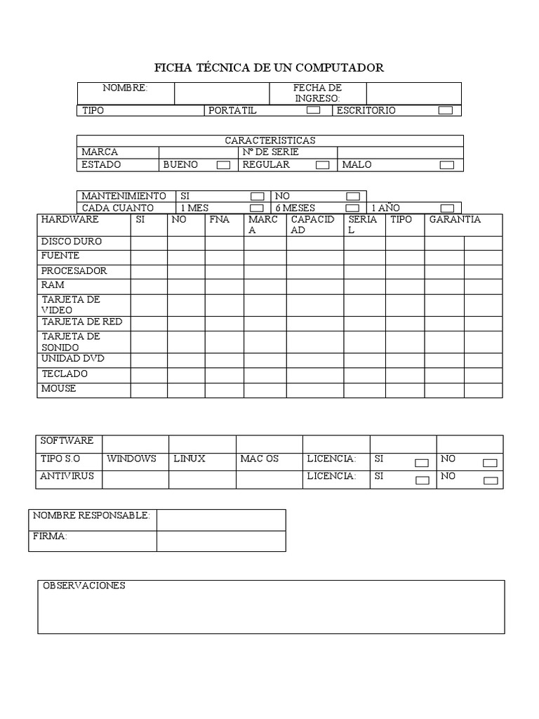 Ficha Técnica de Un Computador | PDF